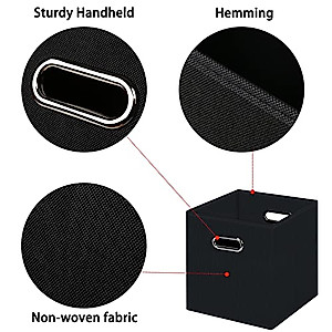 HEAYEEG Black Foldable Storage Cubes Bins, Fabric Storage Box Cubes Organizer Baskets with Dual Handles for Home Organizer (Black)