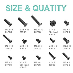 QTEATAK 300Pcs Black Laptop Notebook Computer Replacement Screws Kit for Lenovo Toshiba Gateway Samsung HP IBM Dell Sony Acer Asus SSD Hard Disk SATA