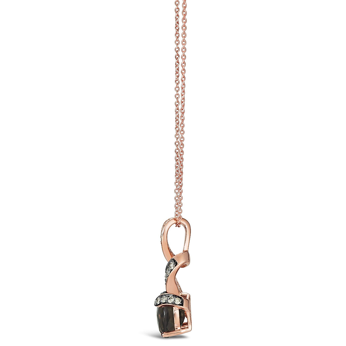 LE VIAN 14k Rose Gold Ribbon Pendant Necklace for Women I 1/4 Carat Vanilla and Chocolate Diamond with 2 Carat Oval Smoky Quartz Necklace (G-H/Brown, VS2-SI1, cttw) 18 Inch Chain with Lobster Claw