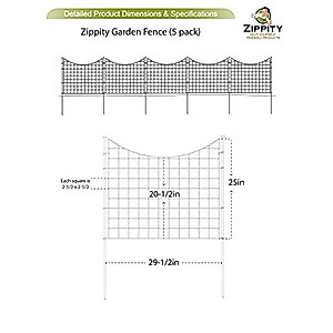 Zippity Outdoor Products WF29001 25 in H No Dig Decorative Metal Pet Easy Install Dog Fence For Yard, Wire Garden Border, (5 Panels, Black)