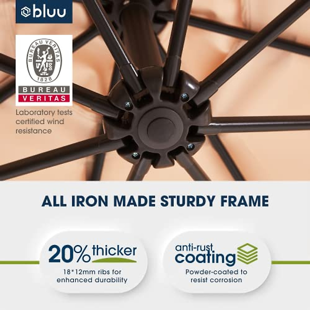 BLUU BANYAN 10 FT Pabrellas, 24 Month Fade Resistance & Water-repellention Solution-dyed Fabric Canopy with Infinite Tilt, Crank & Cross Base (Beige)