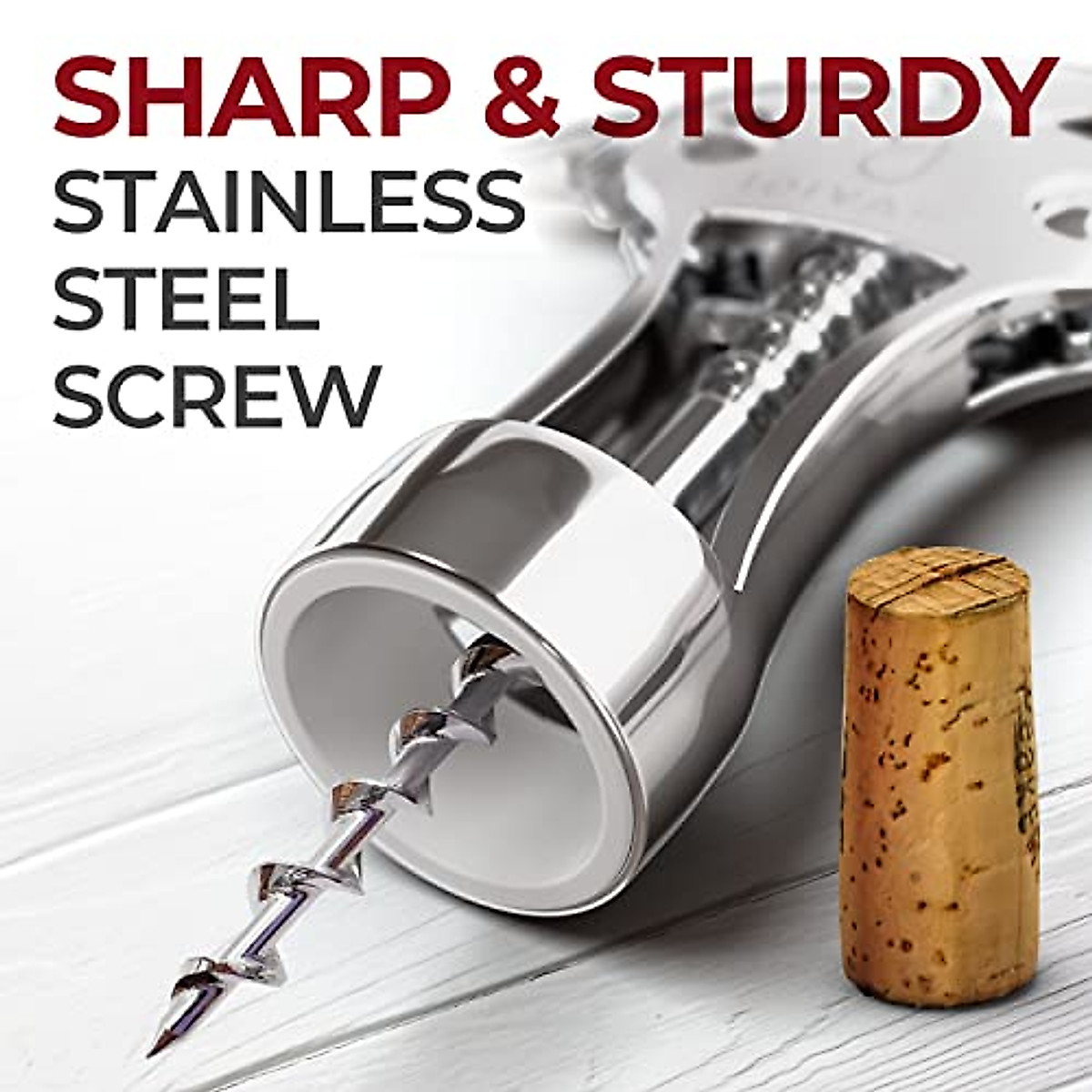 Premium Wine Opener, Wing Corkscrew - Made w/Heavy Duty Stainless Steel Screw & Zinc Alloy Body - Perfect Corkscrew to Open Wine & Beer Bottles - Great Bootle Opener For Bartenders, Restaurants & Home
