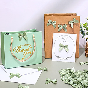 JarThenaAMCS 100Pcs Sage Green Satin Ribbon Bows No Twist Tie Bow 1.5 Inch Green Gift Wrapping Premade Mini Crafts Bows for Wedding Baby Shower Easter Birthday Decor