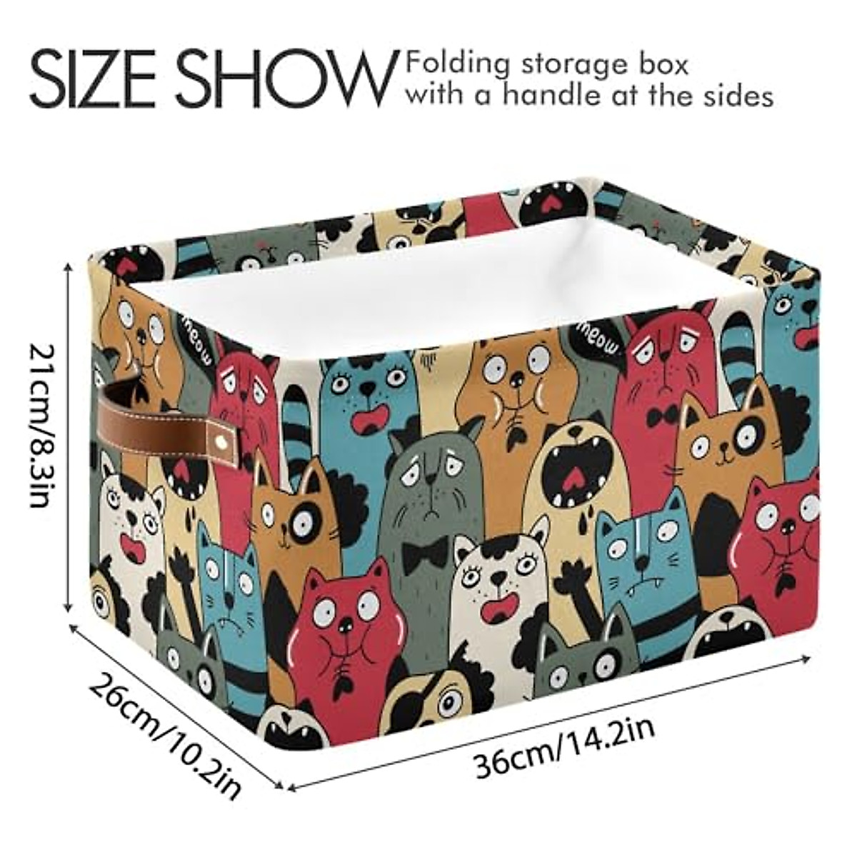 Cats Cartoon Storage Basket Bins Foldable Toy Baskets Organization with Handles Laundry Hamper for Home Boys Girls Office Closet Shelf Nursery Baskets,2 pcs