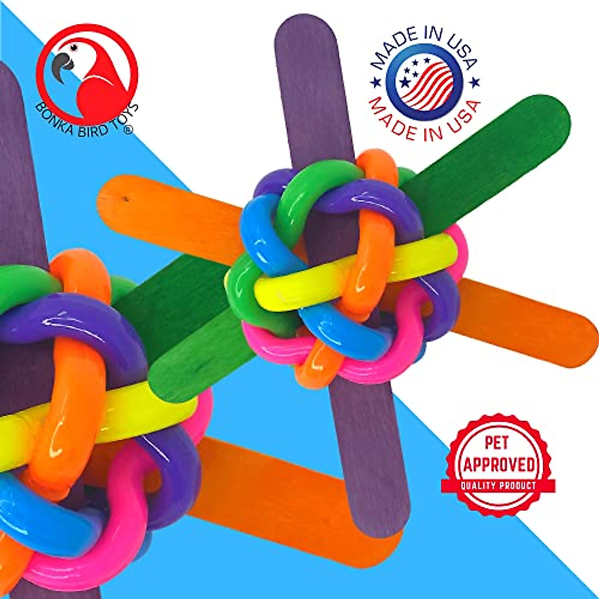 Bonka Bird Toys 3387 Big Stick Ball Foot Talon Foraging Medium Large Bird Toy Wood Ball Beak Claw Amazons Macaws Cockatoos African Greys and Similar Sized Birds