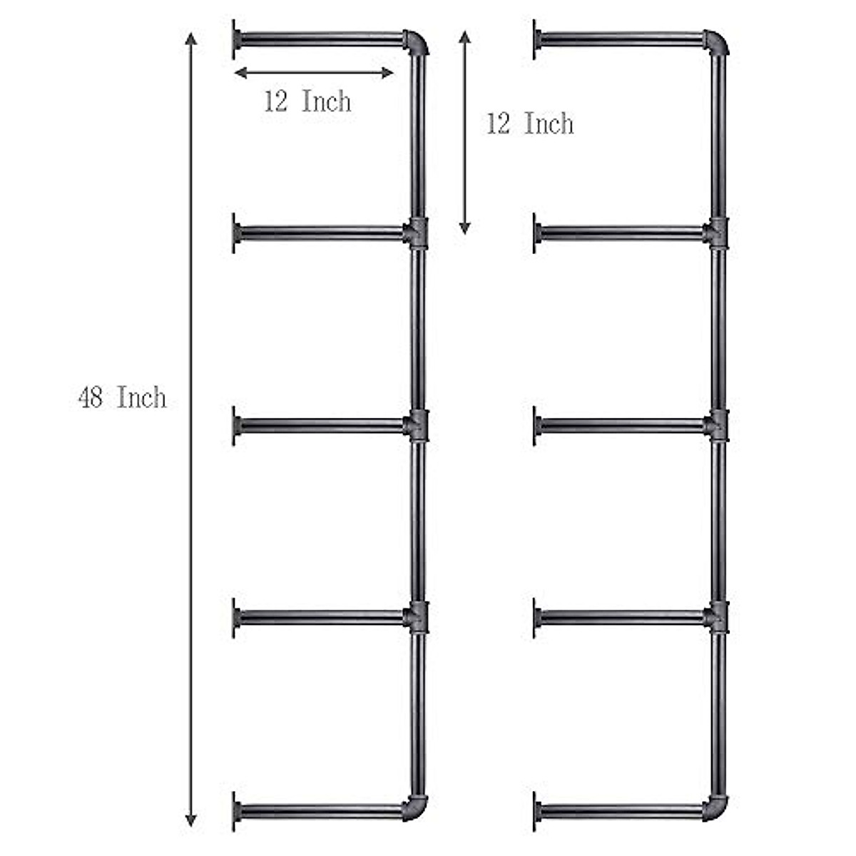 Niubid 3/4 Inches Malleable Cast Iron Pipe 2 PCS 5 Tier. Vintage Industrial Wall Mount Bookshelf Shelving Unit, DIY Open Bookshelf, Shelf Shelves, Home Improvement Kitchen Shelves.