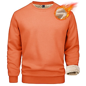 MAGCOMSEN Winter Sweatshirts For Men Crewneck Tops Thick Cotton Sweatshirts Sherpa Tops Sweatshirt Fleece Lining Casual Warm Sweatshirts Bomber Sweatshirts Pullover Orange