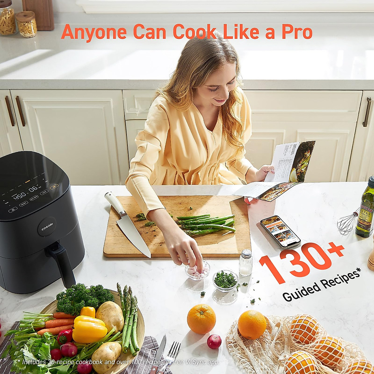 COSORI Air Fryer, 5 QT, 9-in-1 Airfryer Compact Oilless Small Oven, Dishwasher-Safe, 450℉ freidora de aire, 30 Exclusive Recipes, Tempered Glass Display, Nonstick Basket, Quiet, Fit for 1-4 People