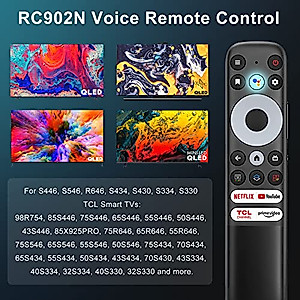 RC902N FMR1 Remote Control for TCL TV Voice Remote,Replacement for TCL 55R646 55S546 65R646 65S546 75R646 75S546 Mini-LED QLED 4K UHD Smart TV