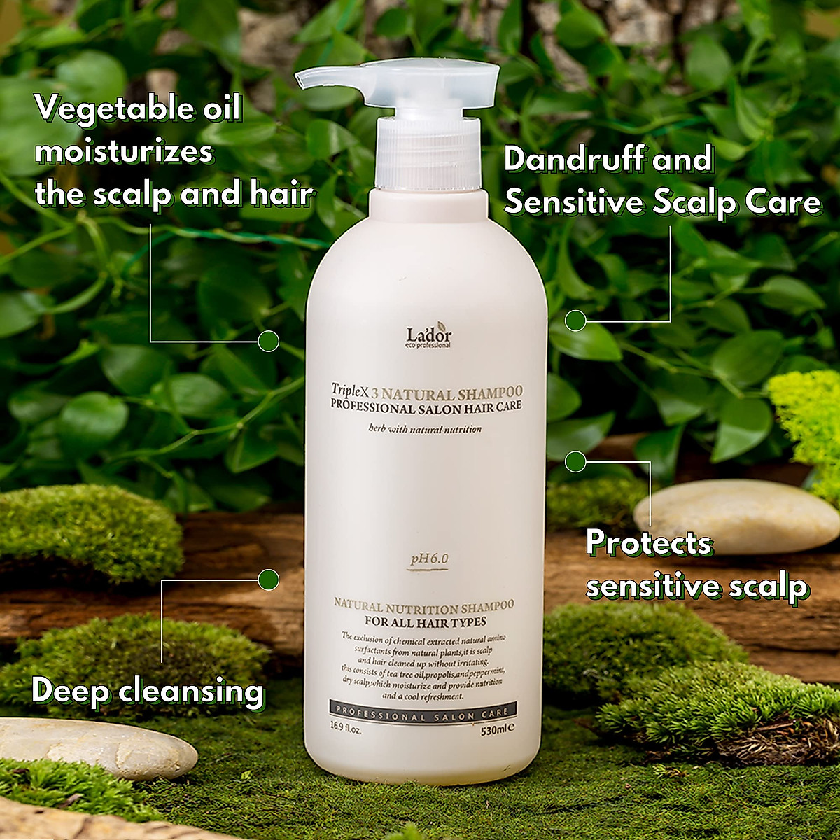 LA'DOR TripleX 3 Deep Cleansing Shampoo for Dry Itchy Sensitive Scalp Dandruff Naturally-derived Ingredients Tea Tree Lemon Lavender Sulfate-free Korean Hair Care