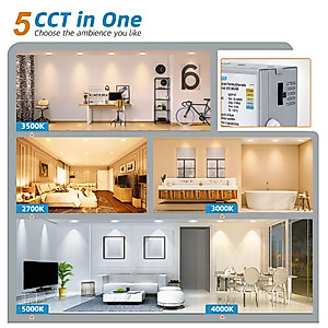 VOLISUN 24 Pack 4 inch Recessed Lighting, 5CCT LED Recessed Light with Junction Box, 2700K-5000K Selectable, 9.5W Eqv 80W, 810LM Dimmable Canless Wafer Downlight, LED Ceiling Light ETL Certificated