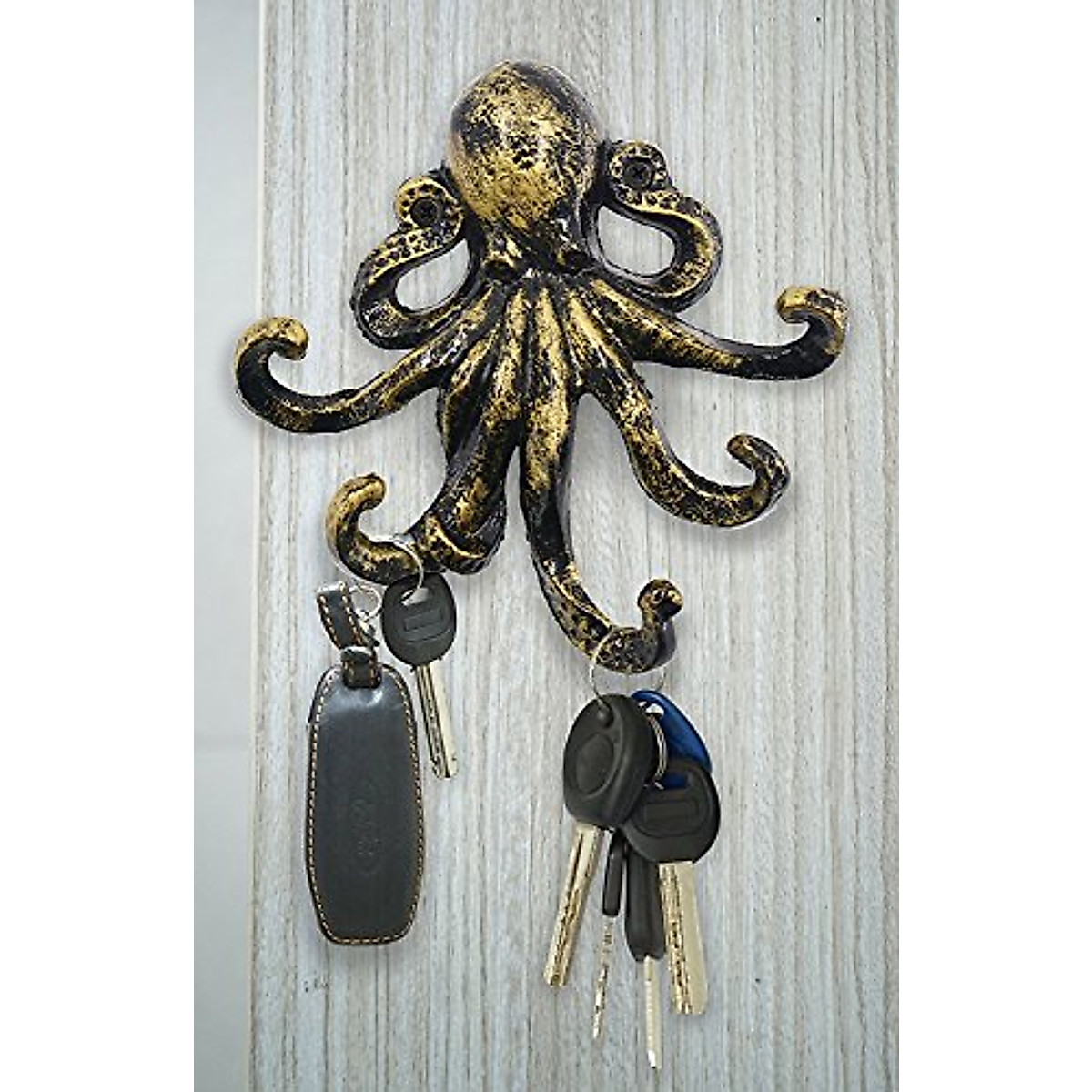 HERNGEE Octopus Key Hooks for Wall, Antique Bronze Cast Iron Decorative Wall Hook Animal Coat Hooks