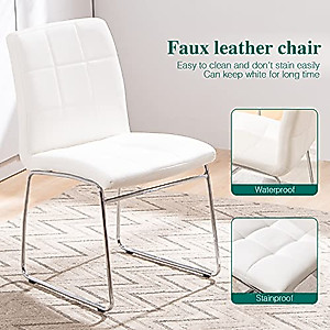 SICOTAS Round Dining Table Set for 4 - Glass Top Kitchen Table and Faux Leather Dining Chairs,Clear Circle Dining Room Table Set,Modern Breakfast Nook Table Set for Dining Room Kitchen Dinette, White