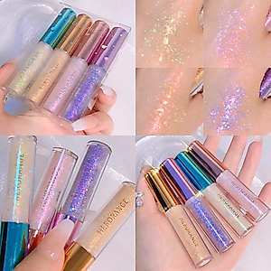 4Pcs Liquid Eyeshadow Set Crystal Diamond High-gloss Liquid Liner Shimmer Glitter Highlight Metallic Liquid Shadows Quick-drying Sequin Pearlescent Eye Makeup Cosmetic