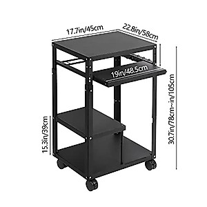 tonchean AV Presentation Cart with Keyboard Tray, Heavy Duty Mobile Workstation Presentation Cart for Video Projector, Laptop Computer, Media Cart for School Classroom Office（Black）