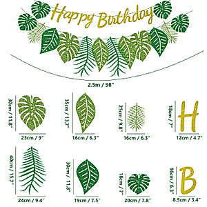 Hawaiian Party Happy Birthday Banner - Hawaiian Party Decoration, Birthday Banner for Luau Party Supplies, and Tropical Party Palm Leaf Decorations Glitter Decor