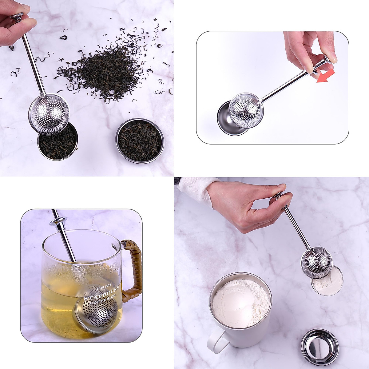 meeggrace Sugar Shaker, Flour Sifter, Flour Duster for Baking, 304 Stainless Steel Powdered Sugar Spring Duster for Baking, Flour, Spices and Tea Strainers, Household utensils, Namely, Strainers.