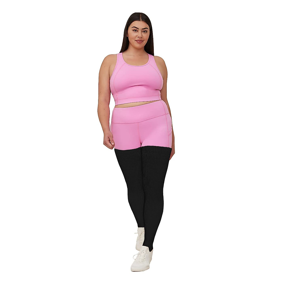 v28 Plus Size Knit Leg Warmer Women Thick Thigh High Boot Extra Long Large Socks(Plus Size- Black)