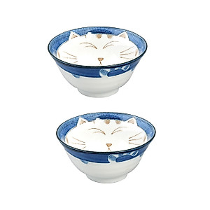 JapanBargain, Japanese Porcelain Bowl Rice Bowl Soup Bowl Made in Japan, Maneki Neko Smiling Cat Pattern (2, 6 inch)