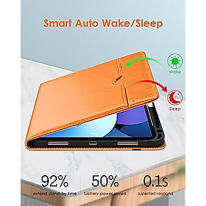 DTTO iPad Air 5th Generation Case (2022) / iPad Air 4th Generation Case (2020) 10.9 Inch, Premium Leather Business Folio Stand Cover with Pencil Holder [2nd Pencil Charging] for iPad Air 5/4, Orange