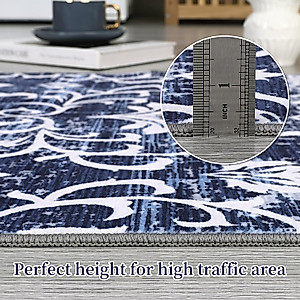 GarveeHome Washable Rugs 8x10 Rug for Living Room Boho Vintage Area Rug for Bedroom Indoor Floral Damask Floral Large Rug Soft Non Shedding Stain Resistant Carpet for Dining Room 8'x10' Blue