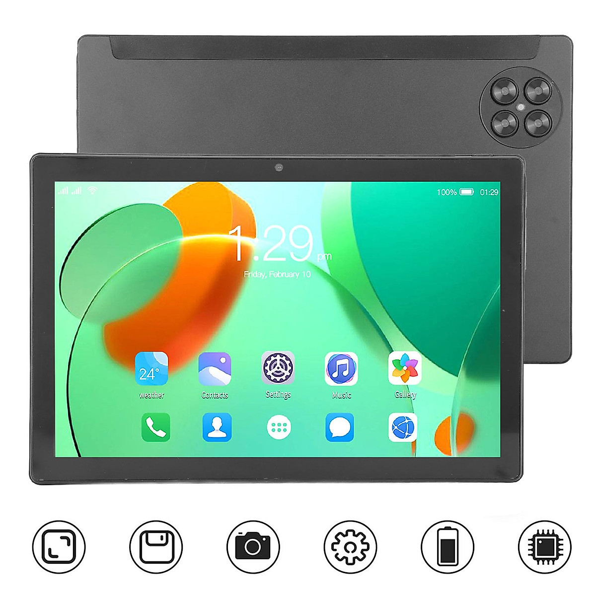 DAUERHAFT 10.1 Inch Tablet, Portable Tablet 8GB 256GB 2 in 1 5.0 for Students for Android 12.0 (US Plug)