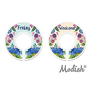 Modish Labels, Weekly Clothes Organizer, Days of The Week Closet Organizer System, Daily Closet Organizer, Closet Dividers, School Clothes Dividers (Boho Flowers)