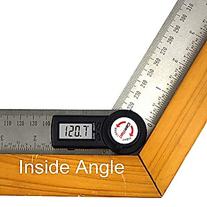 GemRed 82305 Digital Angle Finder Protractor (Stainless Steel, 7inch/200mm) (Black Button)