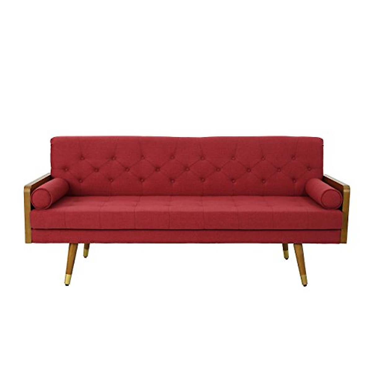 GDFStudio Christopher Knight Home Aidan Mid Century Modern Tufted Fabric Sofa, Red