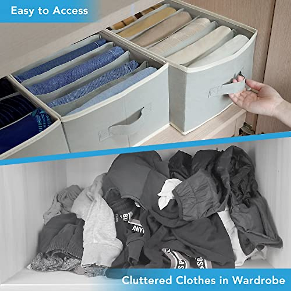 Baesyhom 3 Pack Clear Stackable Clothes Storage Bins and 3 Pack Large Size Wardrobe Clothes Organizer for Pant, Jean, Sweater with Sturdy Handle