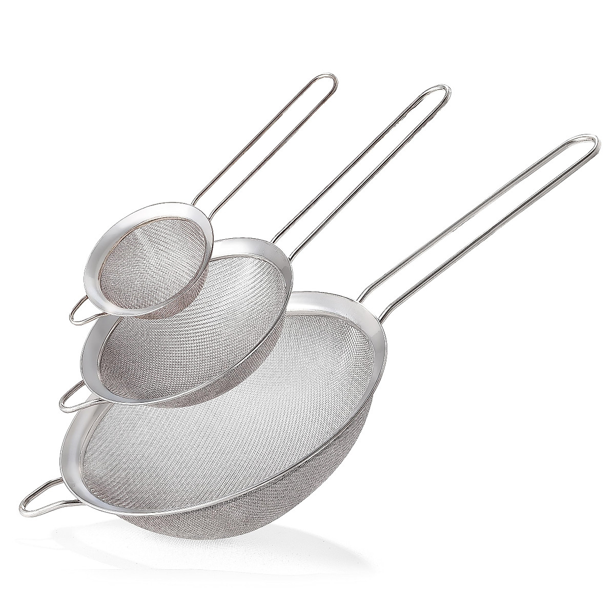 3PCS Fine Mesh Strainers Set, Little Cook Stainless Steel Colanders and Sifters with Sturdy Handle, Perfect for Sift, Strain, Drain and Rinse Vegetables, Pastas and Tea（Large + Medium + Small，3PCS)