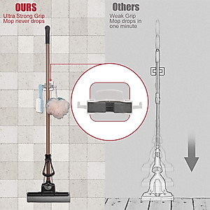 Aiamo Broom Mop Holder, Wall-Mounted Multi-Function Tools Hanger with, Handles Up Diameter to 1.25-Inches (4 PCS White)