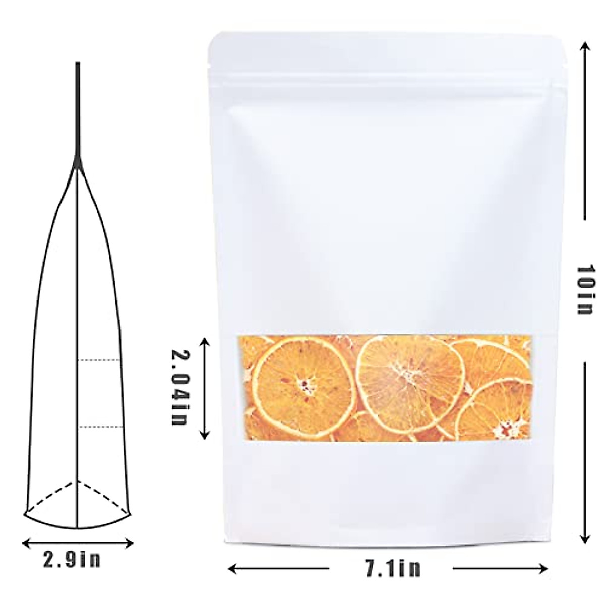 DMPACKDM 50Pcs Kraft Stand Up Pouch Bags, 7.1 x 10 Inches Kraft Stand Up Pouches with Window,Resealable Zip Lock, Heat-Sealable,Suitable for Home or Business.