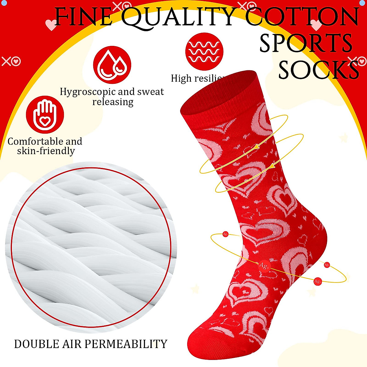 Jeyiour 12 Pairs Socks Bulk Seasonal Holiday Crew Socks Colorful Fancy Soft Stretchy Novelty Design Heart Socks for Women Girls