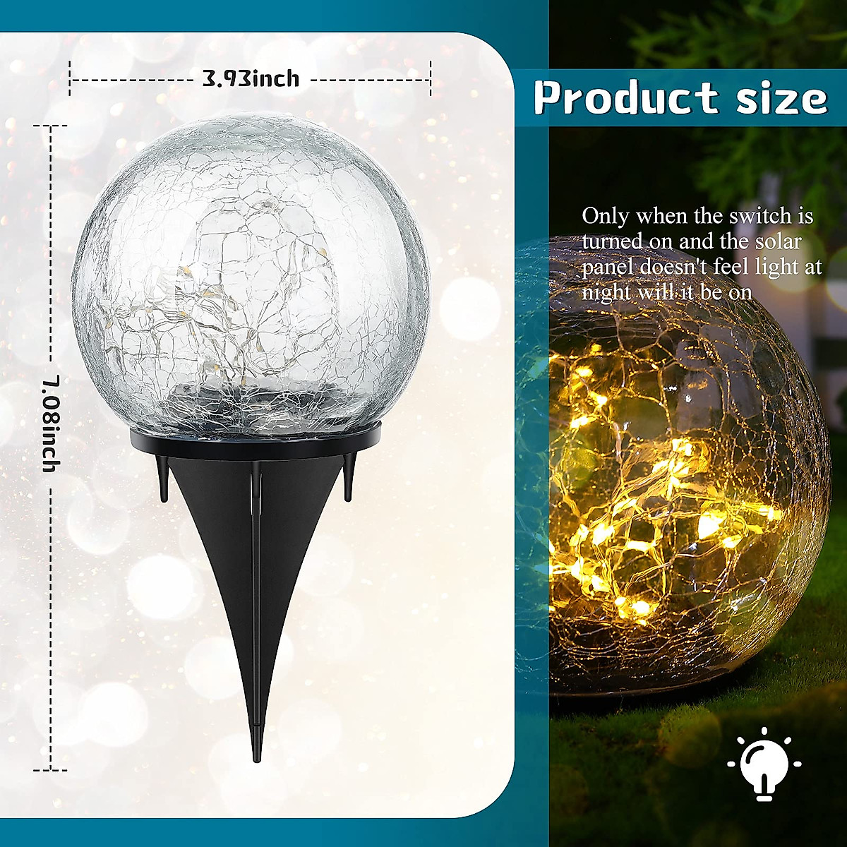 Solar Lights Outdoor Garden Decor Glass Solar Gazing Globe Light Balls Powered Waterproof, LED Globe Lights,Outside Decor for Lawn Patio Yard Pathway Christmas Garden Decor (2 Pieces,4 Inch)