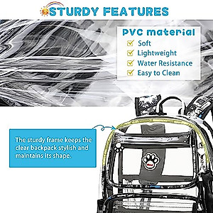 Maod Clear Backpack PVC Clear Bag Stadium Approved Large Boys Backpacks with Free Stickers and A Pendant（Black）