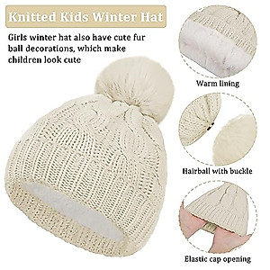 YSense 3 Pcs Kids Winter Beanie Hat Scarf Gloves Set Thick Knit Warm Fleece Fuzzy Lined Beanie Caps Mittens for Boys Girls Gifts