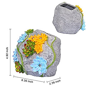YNGSAYC-POR Solar-Garden-Statue-Outdoor-Decor - Figurine with Succulent and 7 LED Lights,Garden Memorial Stones,Outside Decoration for Patio Yard Porch Lawn Ornaments Gardening Gift