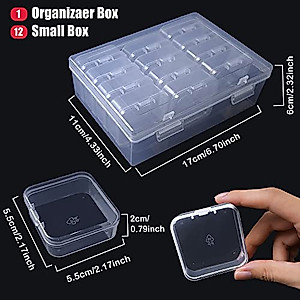 SKYVAN 12pcs Mini Clear Plastic Beads Storage Box Small Empty Organizer Box with Hinged Lid for Storage of Small Items, Jewelry,Hardware,DIY Art Craft Accessory (2.12 x 2.12 x 0.79 inch)