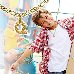 Gold Plated Diamond Cut Letter Initial T Pendant Necklace for Women A-Z Name Jewelry 16Inch/18inch Figaro Choker Chain Adjustable Personalized