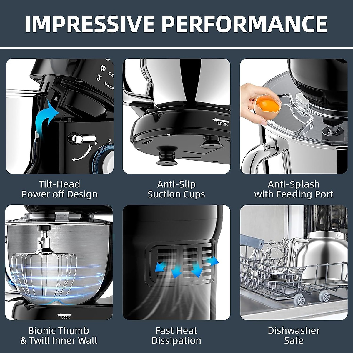 Kitchen Stand Mixer, 6Qt Household Stand Mixers, 660W 6+P Speed Tilt-Head Electric Dough Mixer, Food Mixers for Daily Use with Dough Hooks, Whisk, Beater