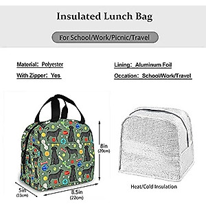 SHENGBAO Lunch Bag Black Lab Dog Cute Labrador & Toys Lunch Box Insulated Bag Tote Bag For Men/Women Work Travel, one size