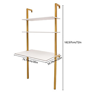 AOOCHU Wall Mounted Desk Computer Writing Table Wall Mount Ladder Small Computer Desktop 3Tier Computer Desk Storage Desk Cabinet with Power Strip for Home Office Student Dormitories (Gold, White)