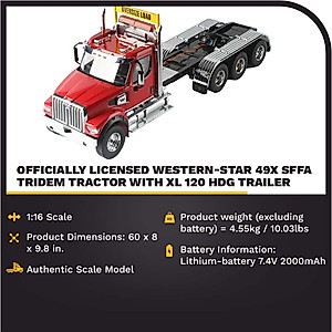 Diecast Masters RC Truck Western Star 49X SFFA Tridem Axle Heavy-Haul Tractor w/Lowboy Trailer | Radio Control Tractor Truck | 1:16 Scale Remote Control Truck and Trailer | Model 27010