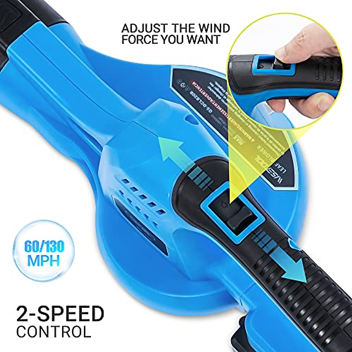 WISETOOL 20V Cordless Leaf Blower with Battery and Charger, Leaf Blower Battery Operated, Rechargeable Electric Handheld Leaf Blowers Variable Speed with 2 Tubes for Patio, Leaves and Snow Blowing