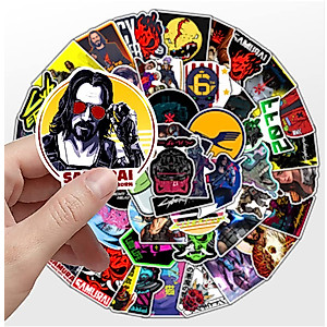 Cherubcare 50Pcs Cyberpunk 2077 Stickers Pack-Cool Vinyl Waterproof Sticker-Water Bottle Computer Laptop Skateboard Stickers for Adult Teen Kid Girls Boys