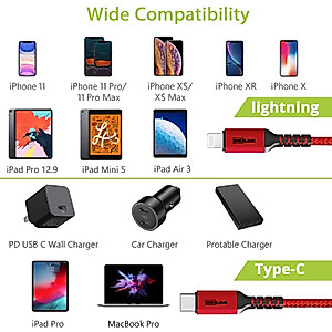 BrexLink USB C to Lightning Cable(10ft, MFi), Fast Charging Support Power Delivery, Nylon Braided Cable Compatible with Phone 12/12 Pro/11/11 Pro/11 Pro Max/XS Max/XS/XR/X/8/8 Plus,Red