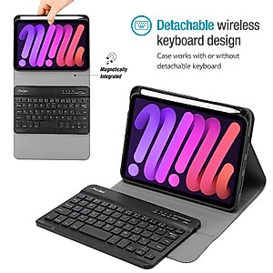 ProCase Keyboard Case for iPad Mini 7 (A17 Pro) 2024 / iPad Mini 6 2021, Detachable Wireless Keyboard Protective Cover Cases for 8.3 Inch iPad Mini 7th 6th Generation Gen Keyboard Case- Black