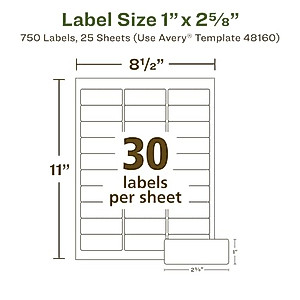 Avery EcoFriendly Recycled Address Labels, 1" x 2-5/8", White, Permanent Label Adhesive, 750 Printable Labels (48160)