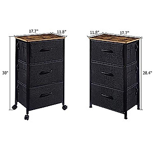 EKNITEY 3 Drawers Nightstand, Small Dresser Chest Sturdy Side End Table with Fabric Drawers and Wheels for Bedroom, Living Room, Office, Closet